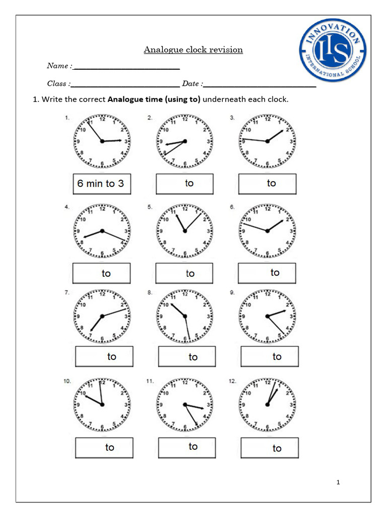 Analogue Clock Time Worksheet | PDF