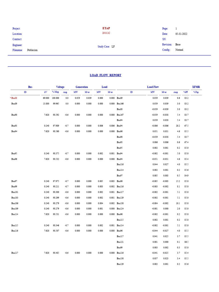 Poblacion - LF1S - Load Flow Report | PDF | Electricity | Electrical ...