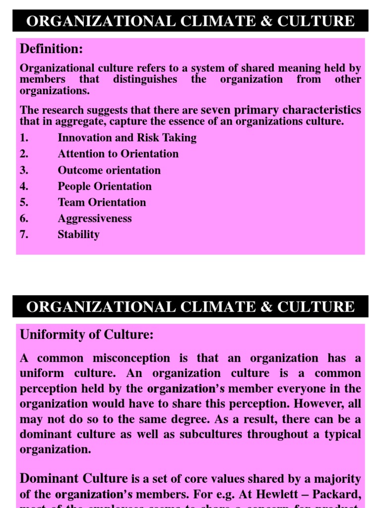 Organizational Climate & Culture: Definition | PDF