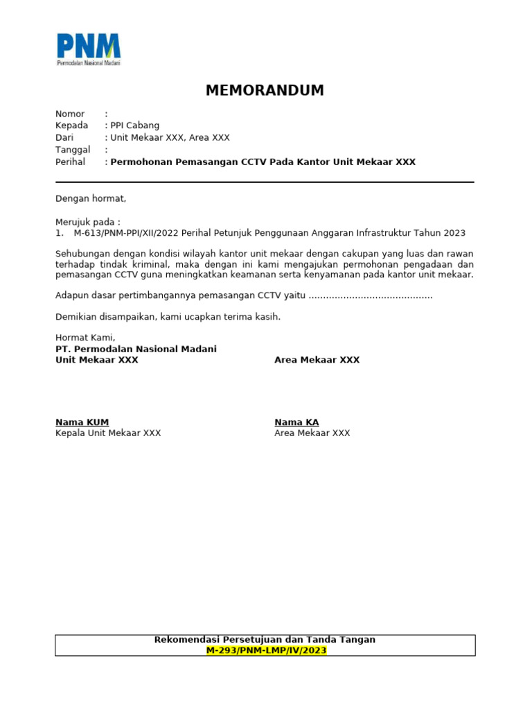 Template Permohonan Pemasangan CCTV Pada Kantor Unit Mekaar | PDF