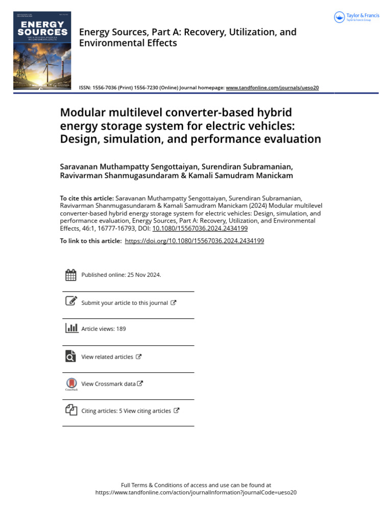 Modular Multilevel Converter-Based Hybrid Energy Storage System For Electric Vehicles Design ...