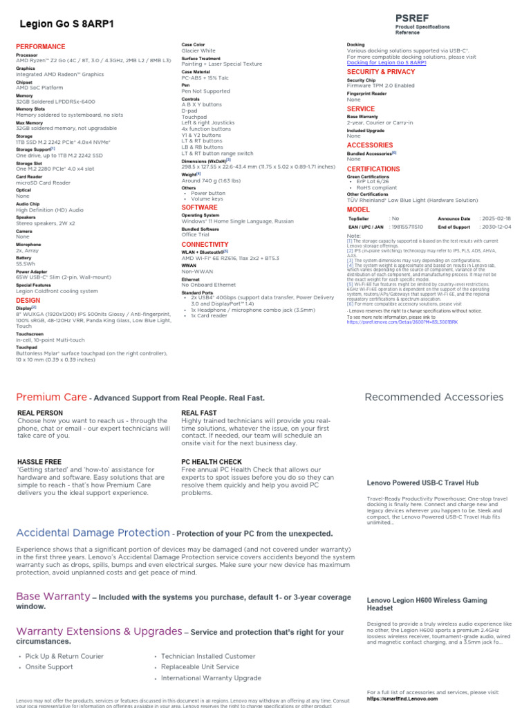 Legion Go S 8ARP1 83L3001BRK | PDF | Wi Fi | Computing