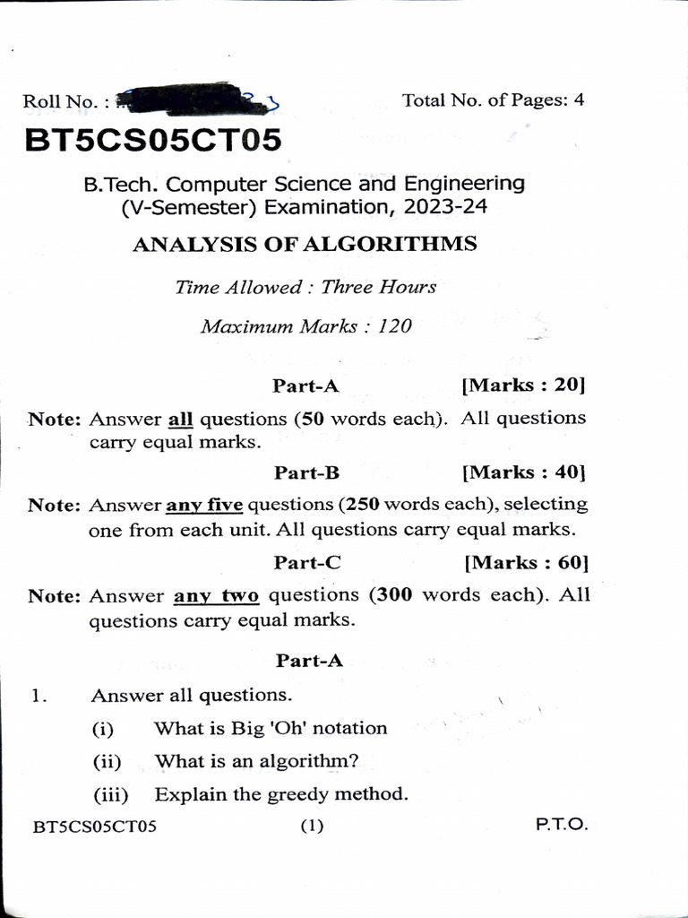 Aoa End Term 2024 V Sem Cse Btech | PDF | Theoretical Computer Science ...