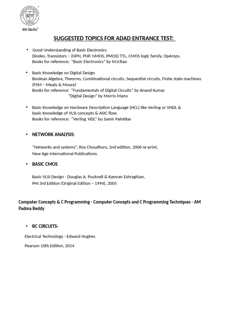 Suggested Topics For ADAD Entrance Test | PDF