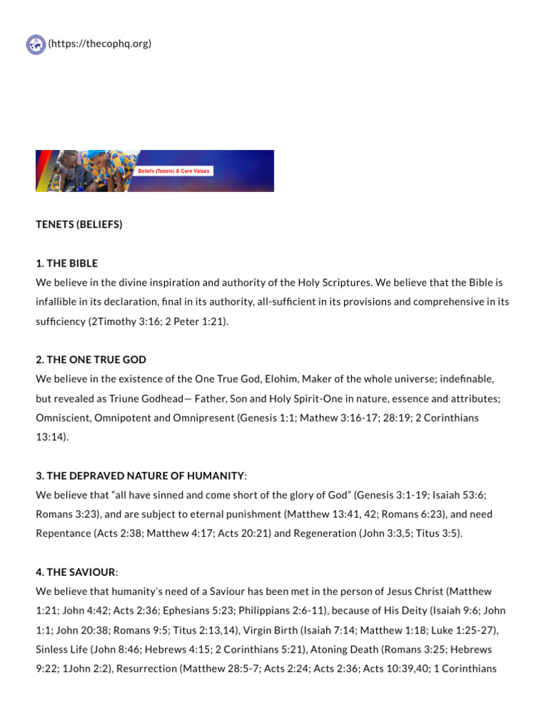Beliefs (Tenets) & Core Values - The Church of Pentecost | PDF | Baptism | Pentecostalism