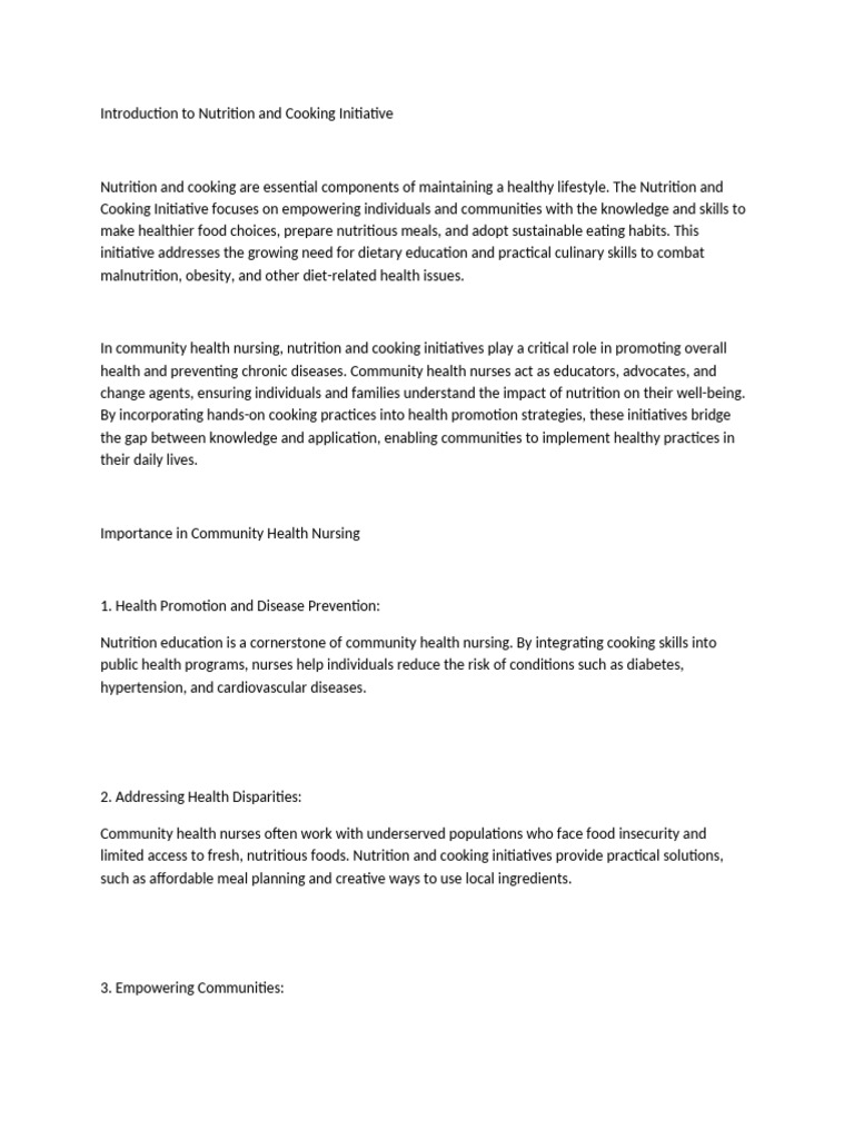 Nutrition and Cooking Initiatives | PDF | Healthy Diet | Self Efficacy