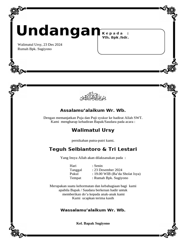 Undangan Walima Ursy | PDF