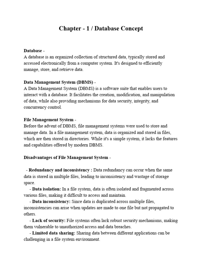 Chapter - 1 _ Database Concept | PDF | Relational Database | Databases