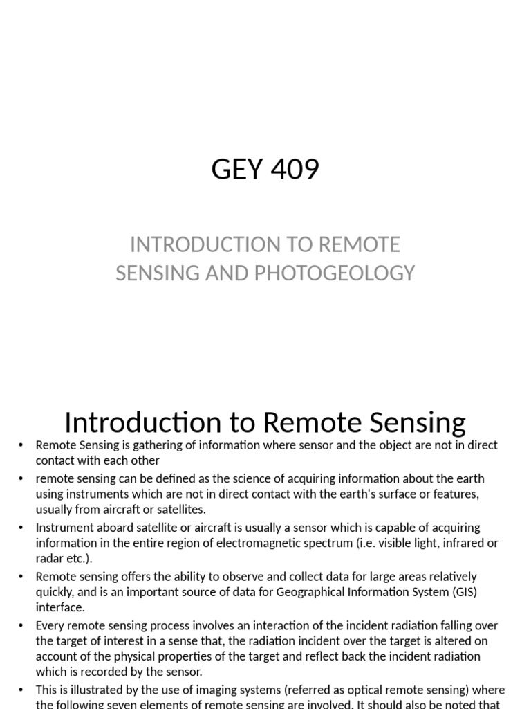 Gey 409 Introduction To Remote Sensing and Photogeology | PDF | Electromagnetic Spectrum ...