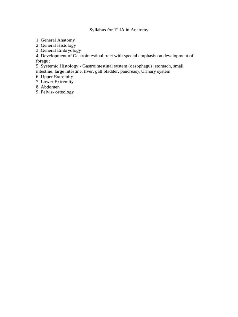 Anatomy IA Syllabus Overview | PDF