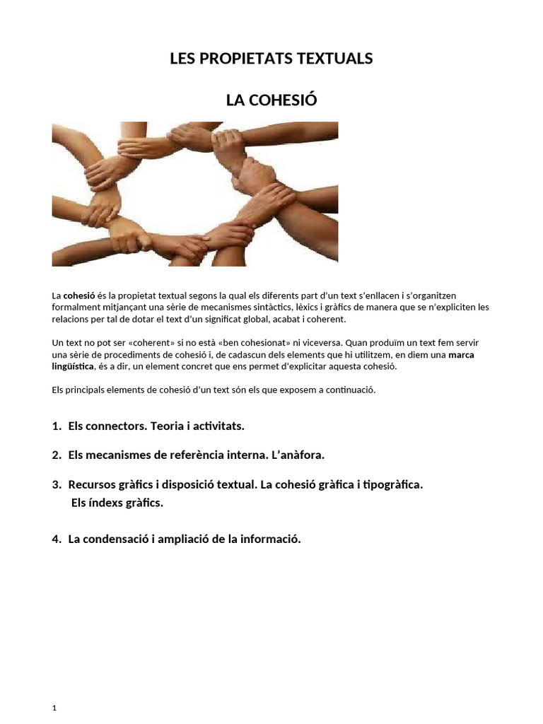 La Cohesió. Dossier de Treball | PDF