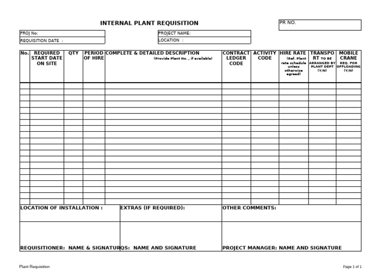Internal Plant Hire Requisition | PDF