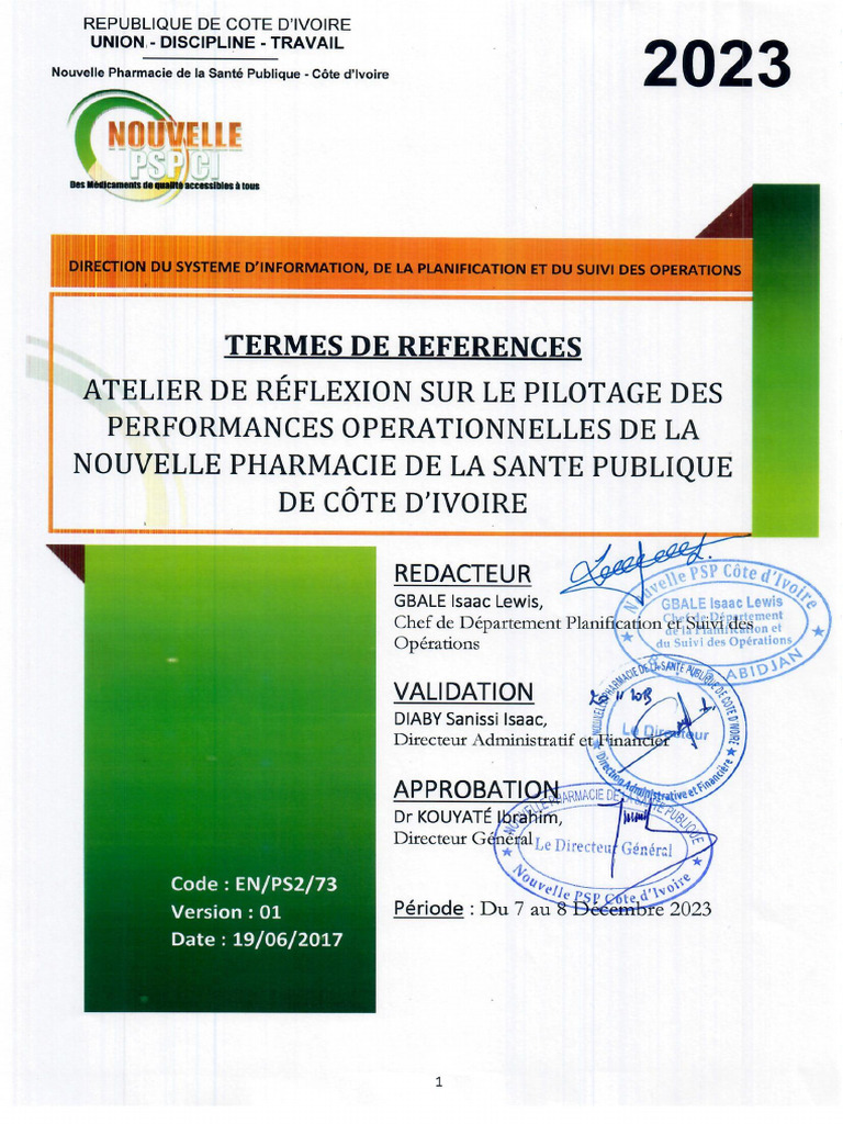 TDR - Atelier de Validation Des Indicateurs de Performance Opérationnelle V°finale | PDF