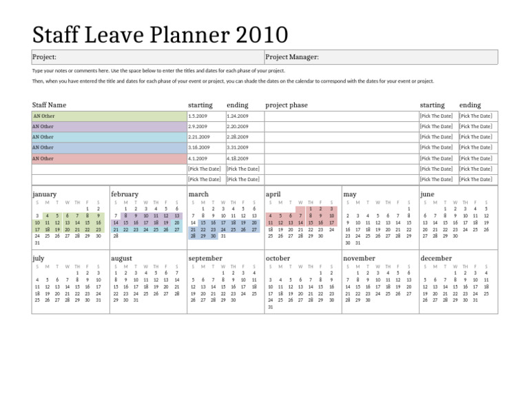 Staff Leave Planner 2010 | PDF