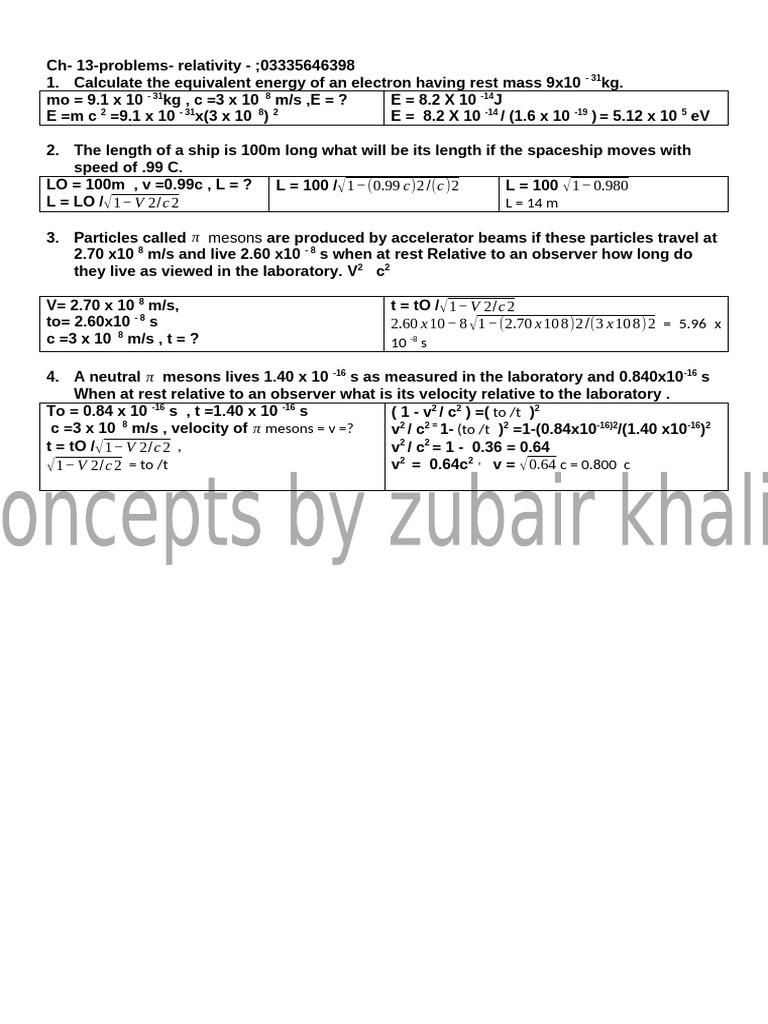 ch-13 - Relativity Problems | PDF