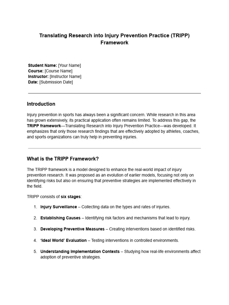 Translating Research Into Injury Prevention Practice (TRIPP) Framework ...