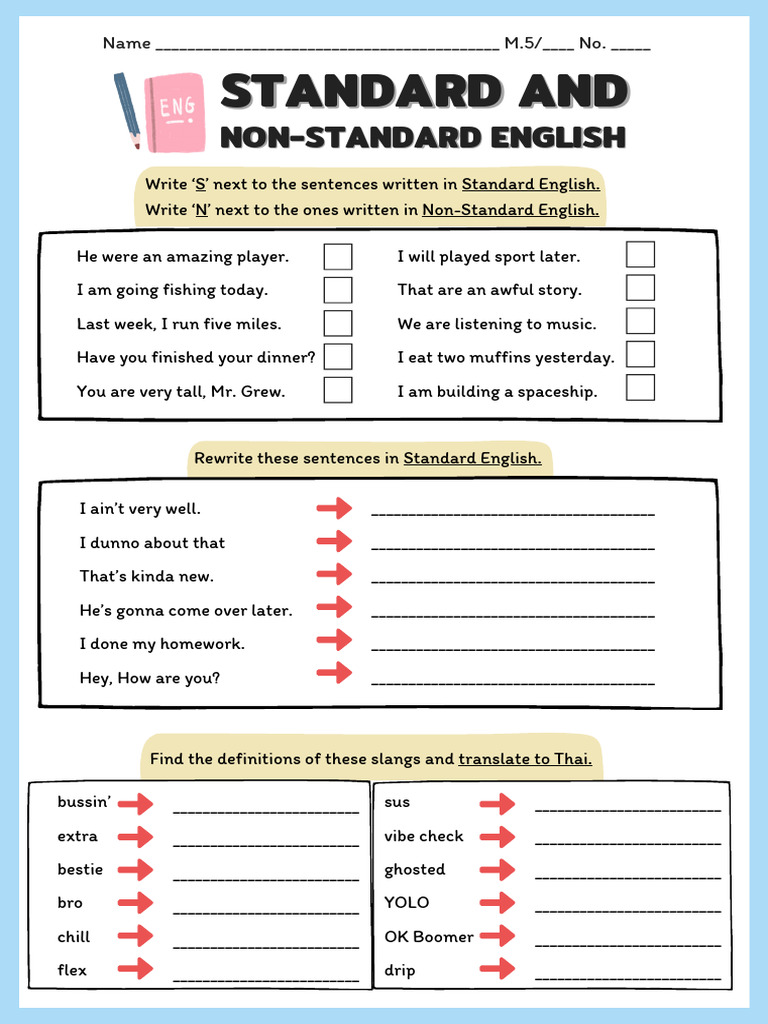 WS - Standard and Non-Standard English | PDF