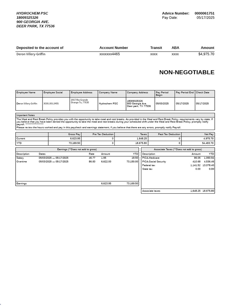 Demaron Judge Check Stubs | PDF | Payroll | Paycheck
