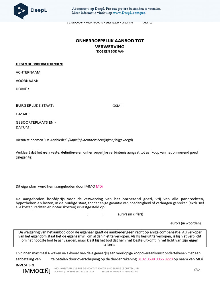Promesse D'achat FOAPD - 2022 NL | PDF