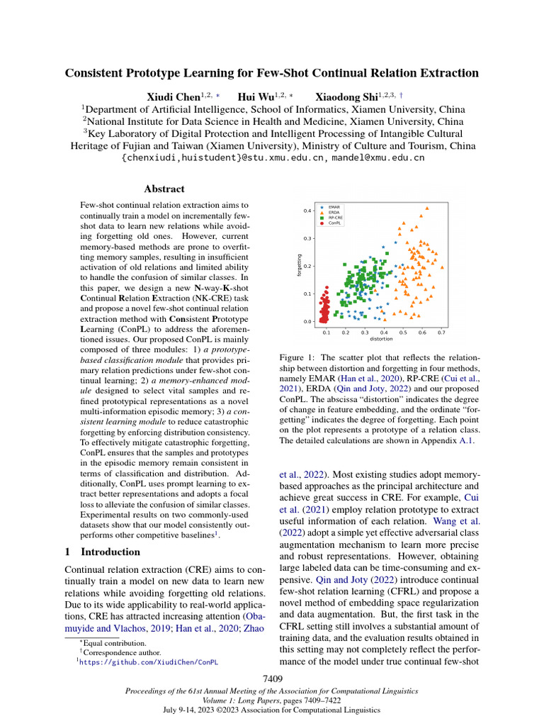 ConPL ACL2023 Consistent Prototype Learning For Few-Shot Continual Relation Extraction | PDF ...