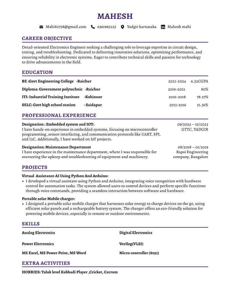 Mahesh Flowcv Resume 20240917 | PDF | Embedded System | Internet Of Things