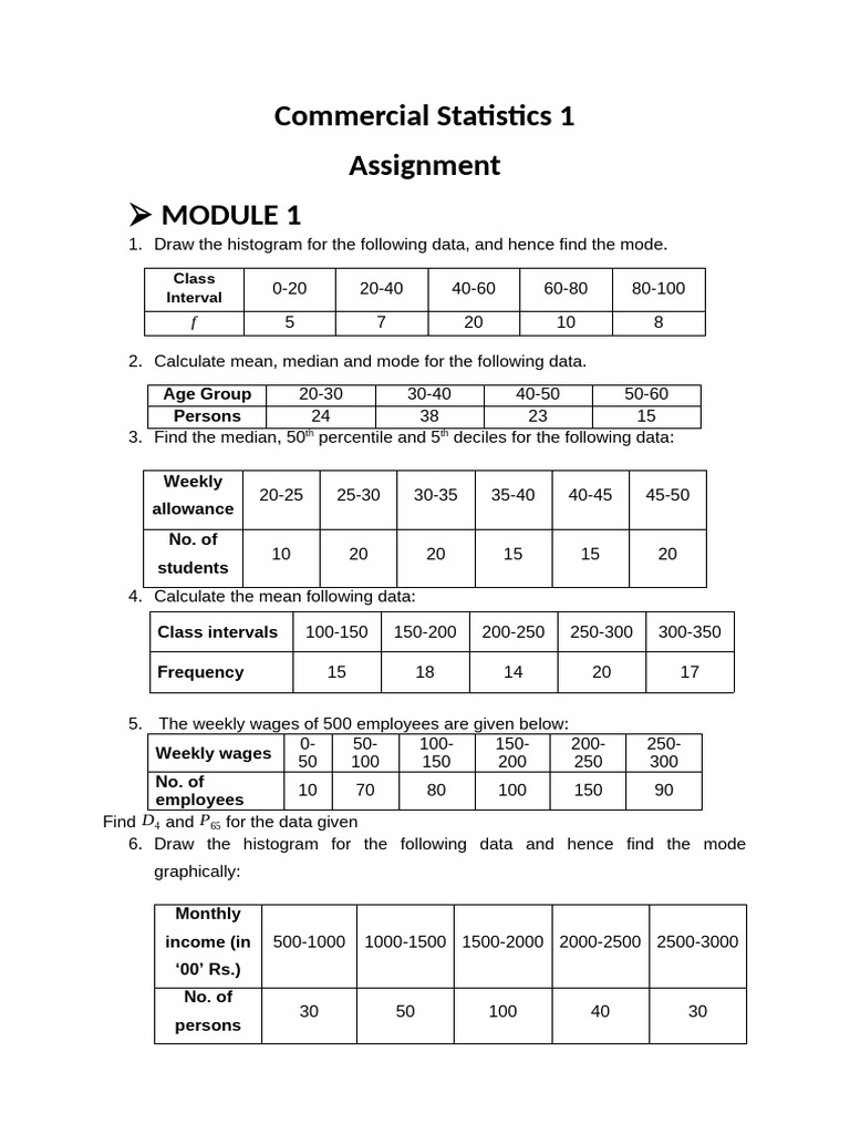 Commercial Statistics 1 Assignment (1) | PDF | Mean | Mode (Statistics)