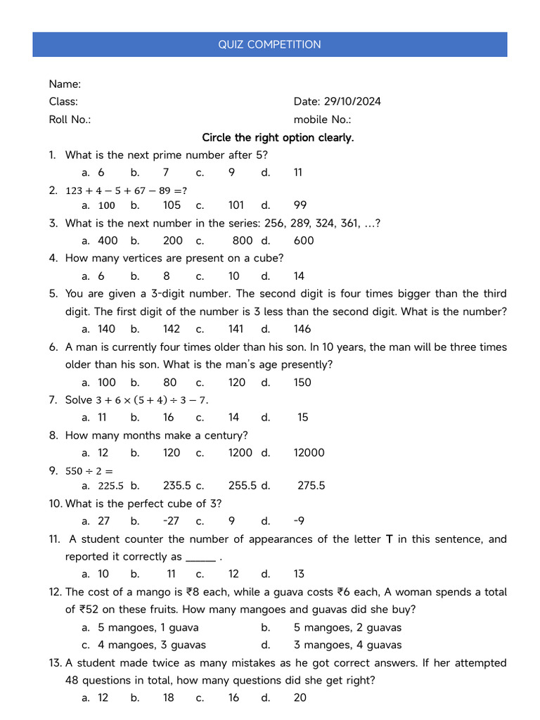 Quiz Competition Questions and Answers | PDF