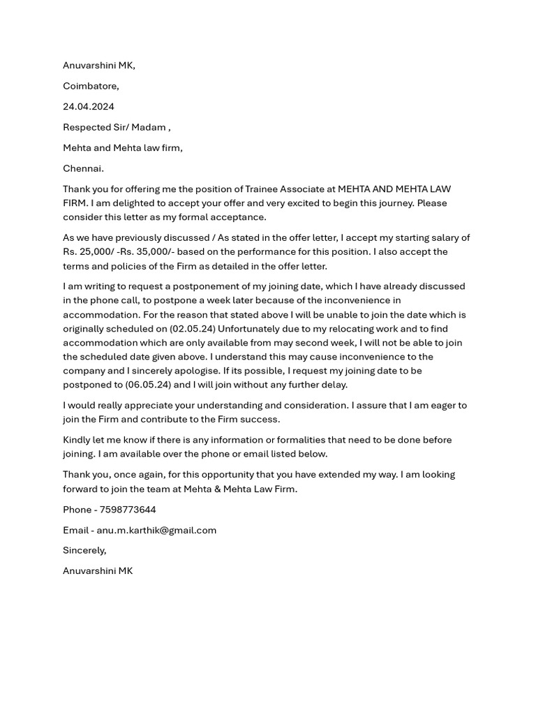 Acceptance Letter | PDF