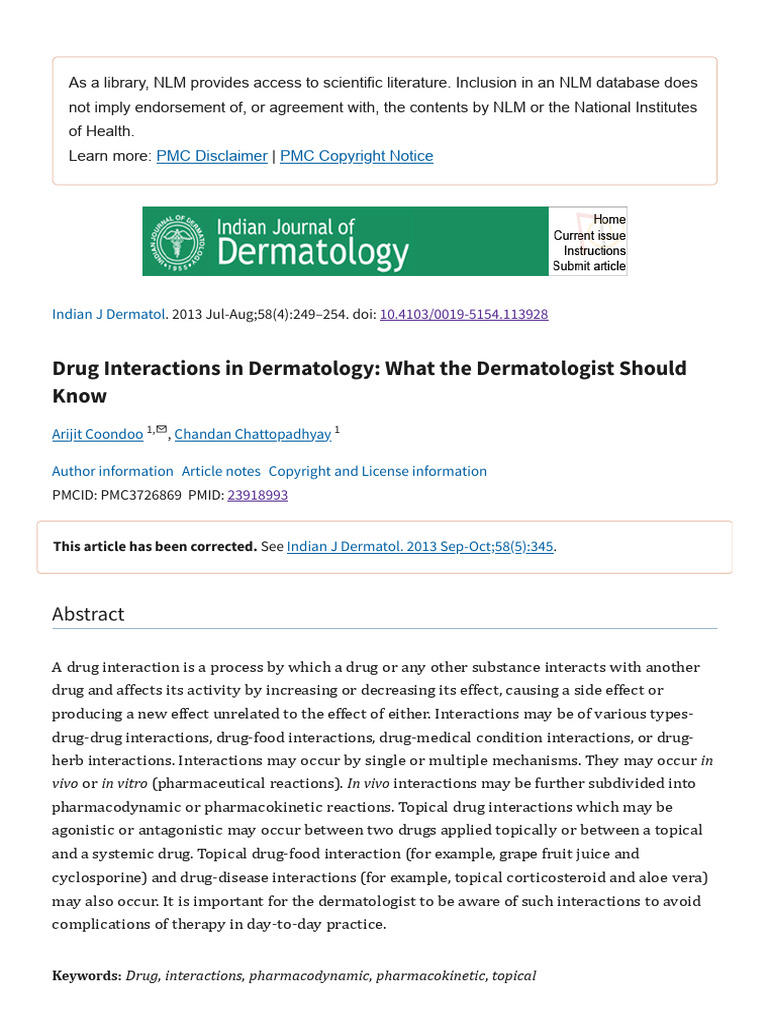 Drug Interactions in Dermatology - What The Dermatologist Should Know - PMC | PDF | Topical ...