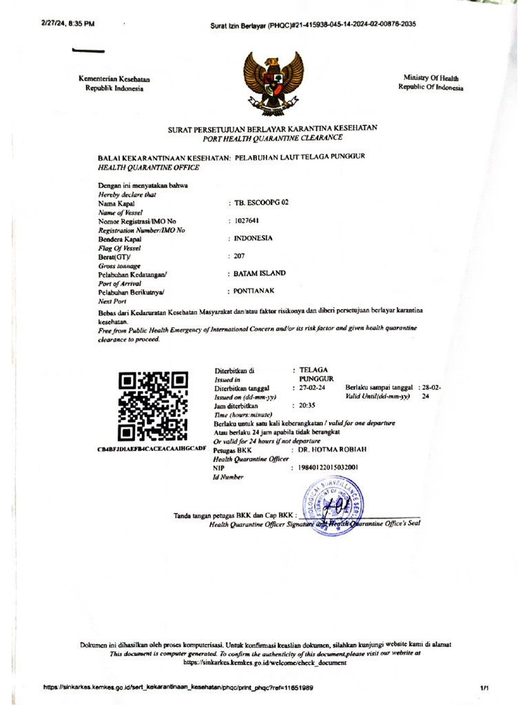 PHQC Escoopg 02 - Pasir Tayan Pontianak Semarang | PDF