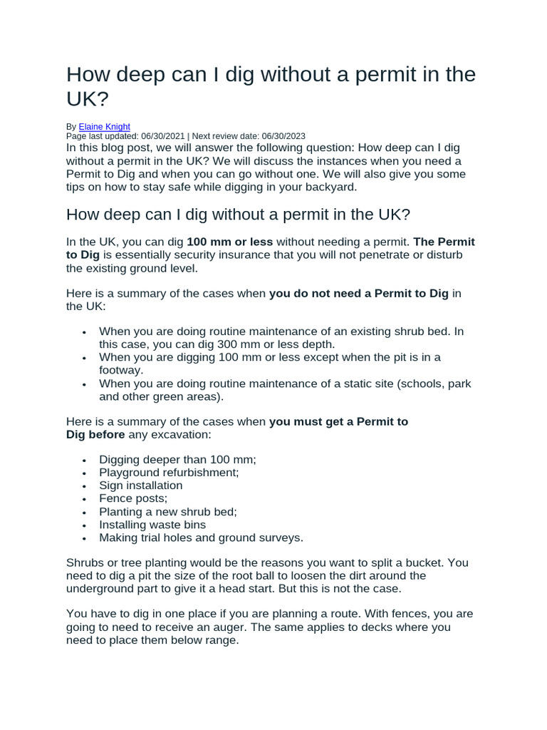 Digging Depths and Permits in the UK | PDF | Water