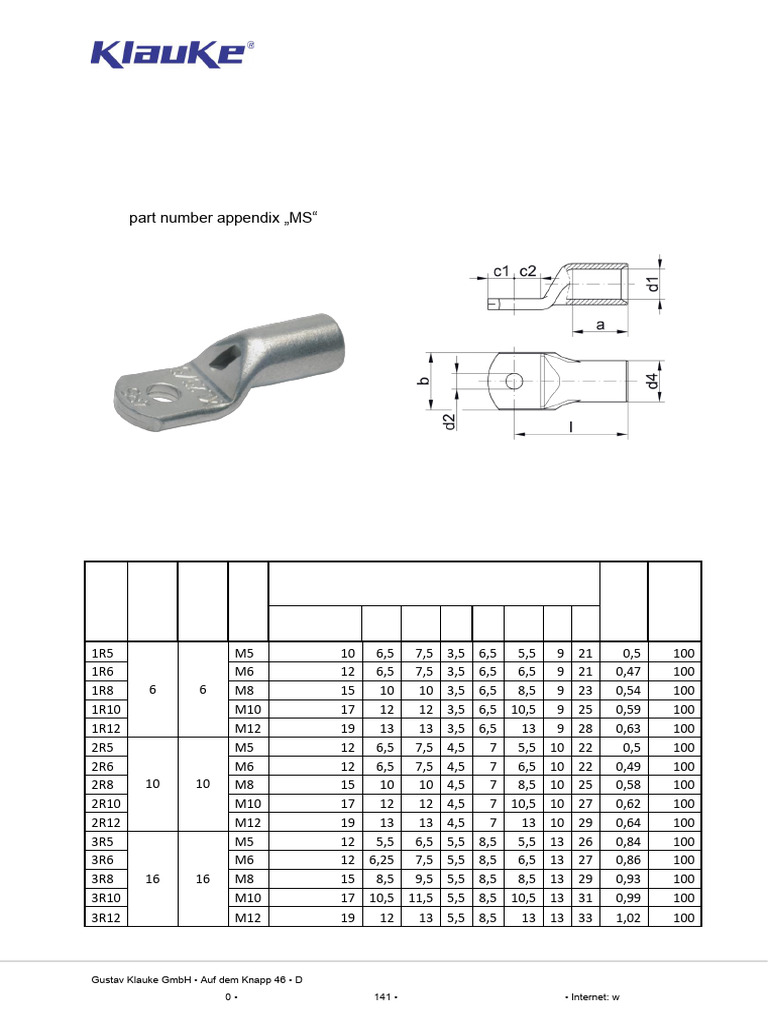 datasheet-1899359-klauke-4r5-crimp-cable-lug-180-m5-25-mm-1-pcs | PDF ...