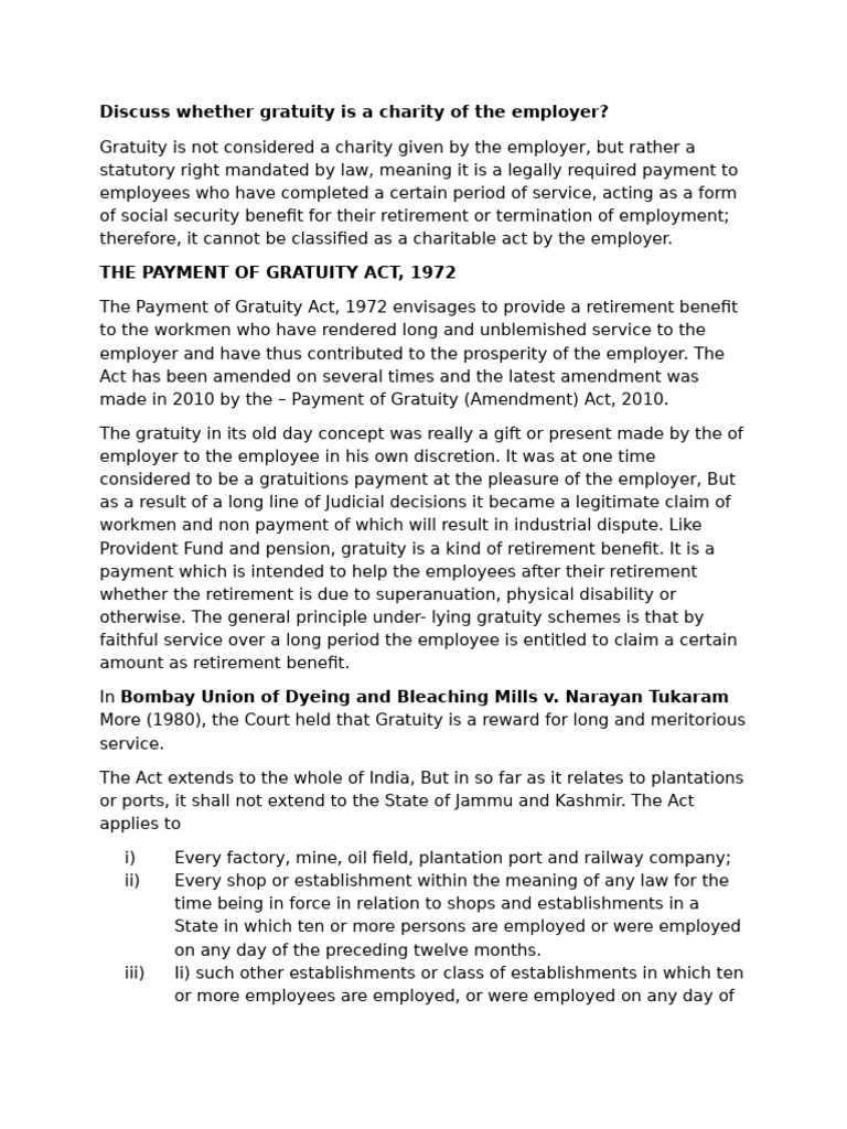Labour Law Gratuity Act For Law Students | PDF | Employment | Gratuity