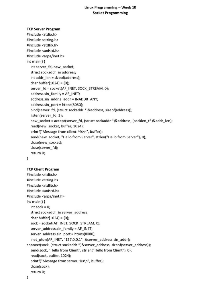 LP Week-10 TCP Socket Programming | PDF