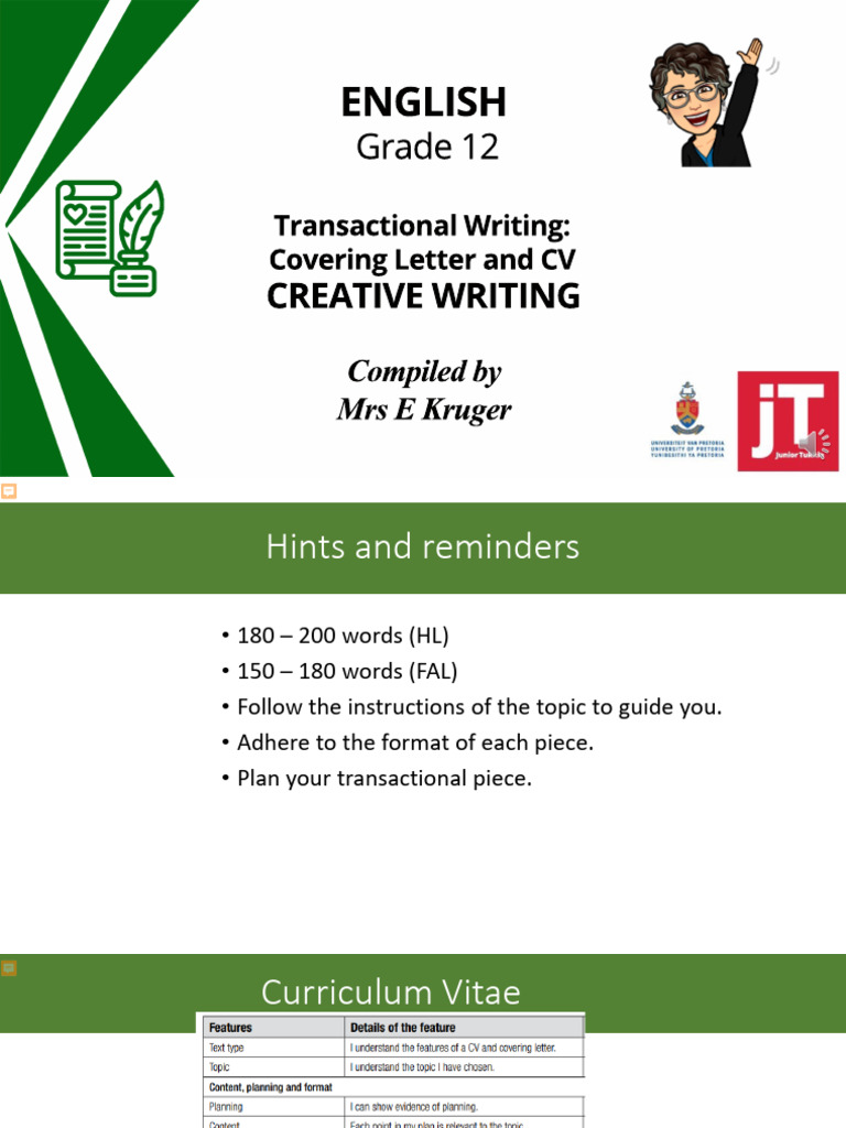Grade 12 CV and Cover Letter Guide | PDF