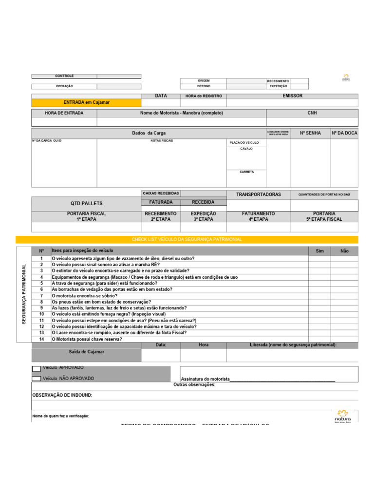 Checklist Entrada e Saida de Veiculos | PDF | Pneu