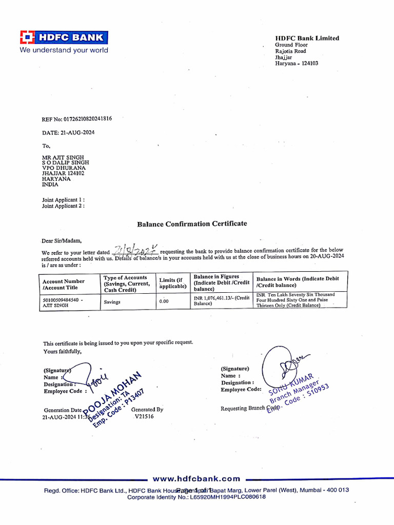 Ajit Singh- Hdfc Saving Account | PDF