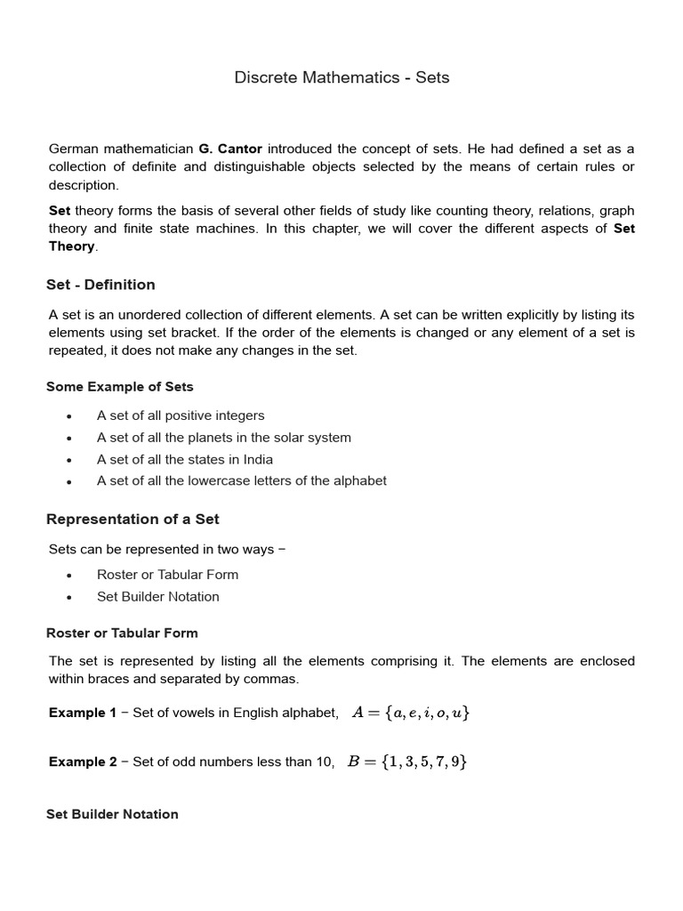 Discrete Mathematics - Sets | PDF | Set (Mathematics) | Mathematics
