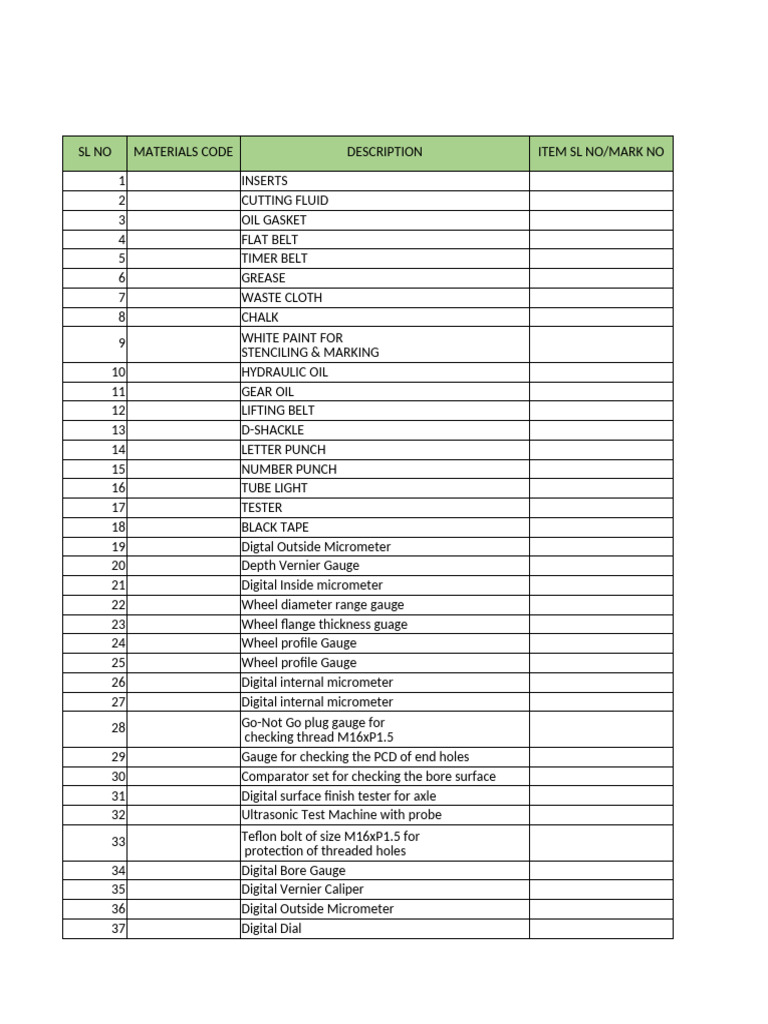 Material Inventory Log Sheet | PDF | Mechanical Engineering