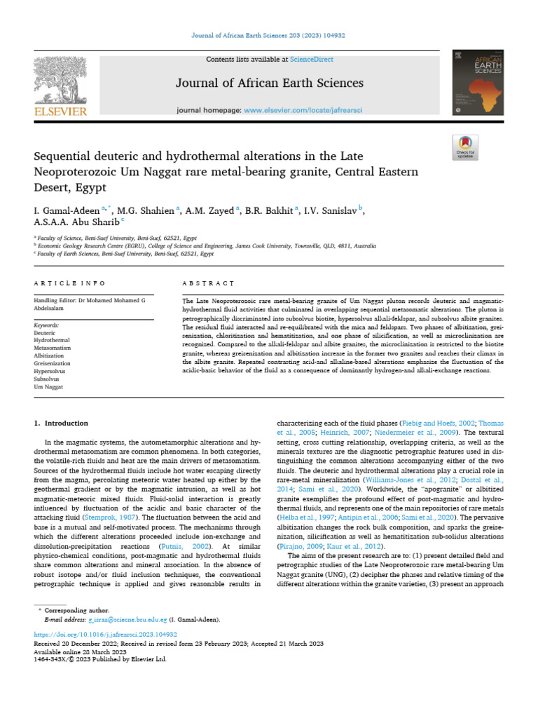 Journal of African Earth Sciences | PDF | Granite | Minerals