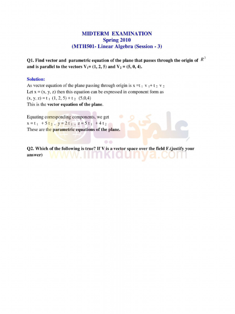 2010 MTH501 Past Paper Subj Types | PDF