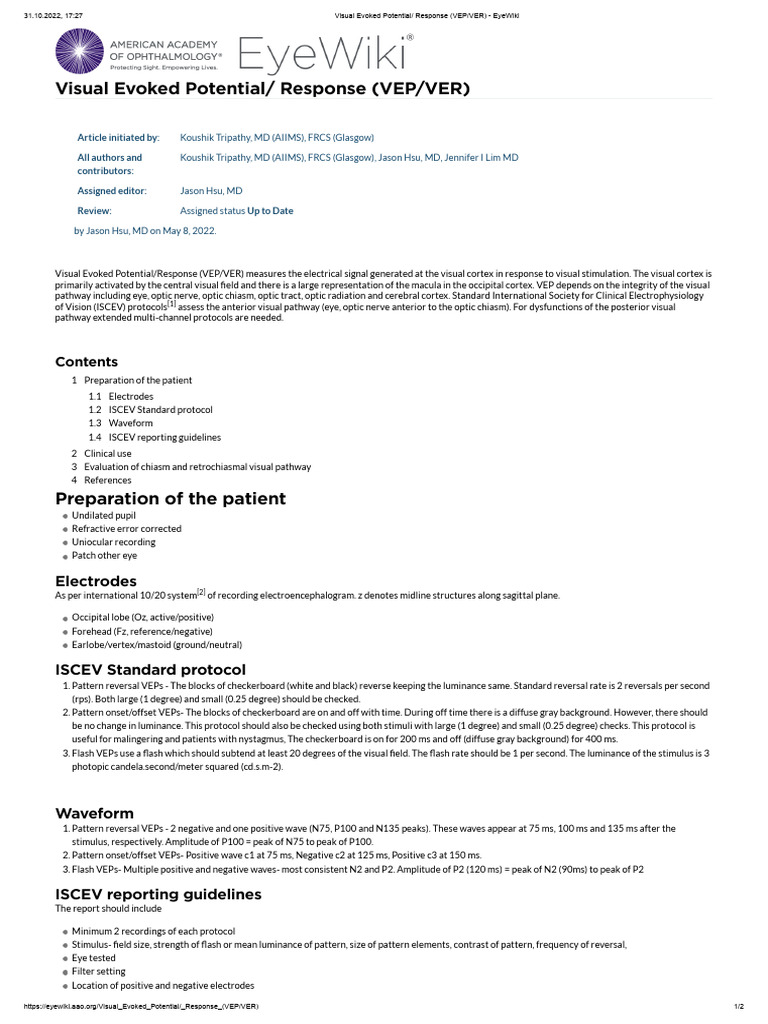 Visual Evoked Potential - Response (VEP - VER) - EyeWiki | PDF | Visual System | Vision