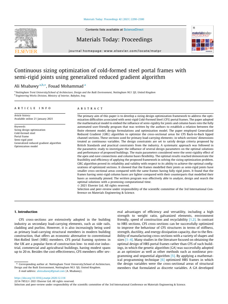 2021-Continuous sizing optimization of cold-formed steel portal frames with semi-rigid joints ...