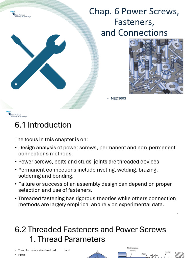Chap. 6 Power Screws, Fasteners, and Connections | PDF | Screw ...