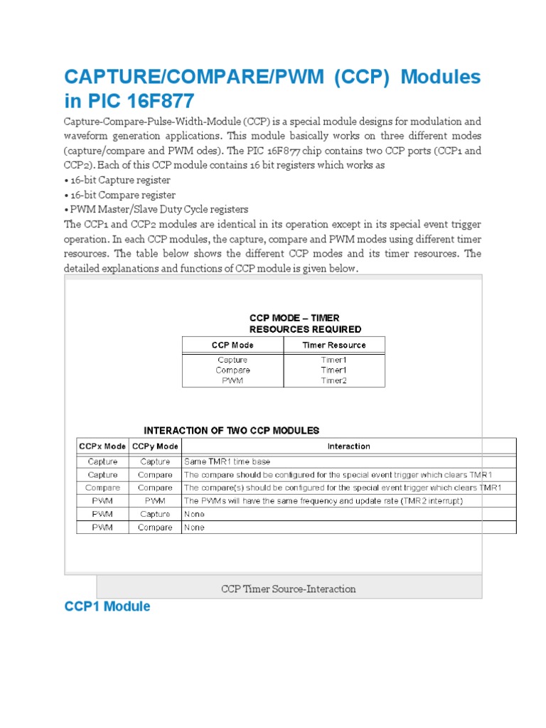 Pic 16f877 Ccp Modules For Pwm Capture And Compare Modes Pdf Pic