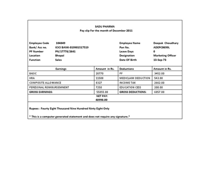 Pay Slip Final | PDF