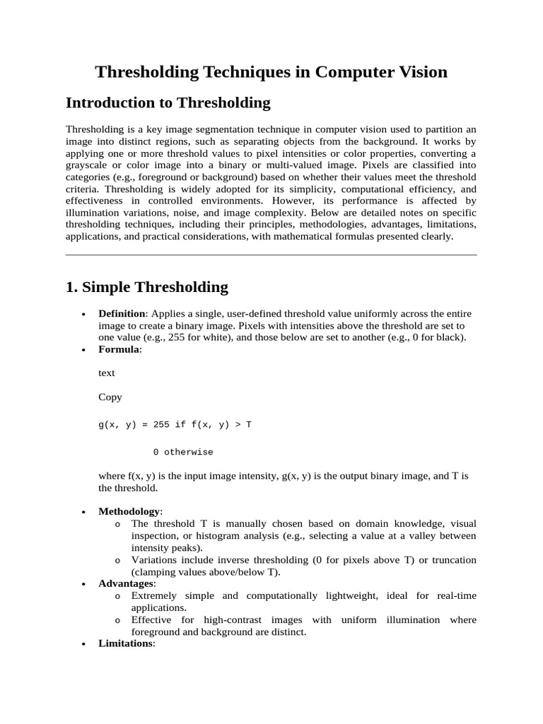 Thresholding Techniques in Computer Vision | PDF | Image Segmentation | Color