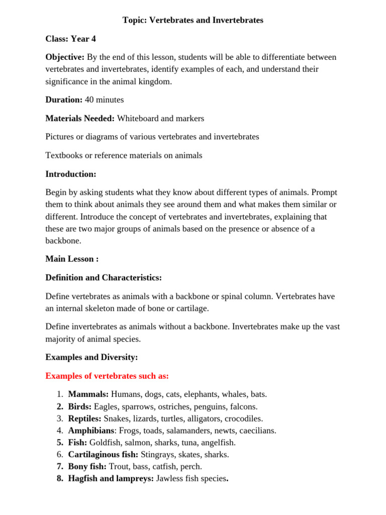 Vertebrates and Invertebrates | PDF | Invertebrate | Vertebrates