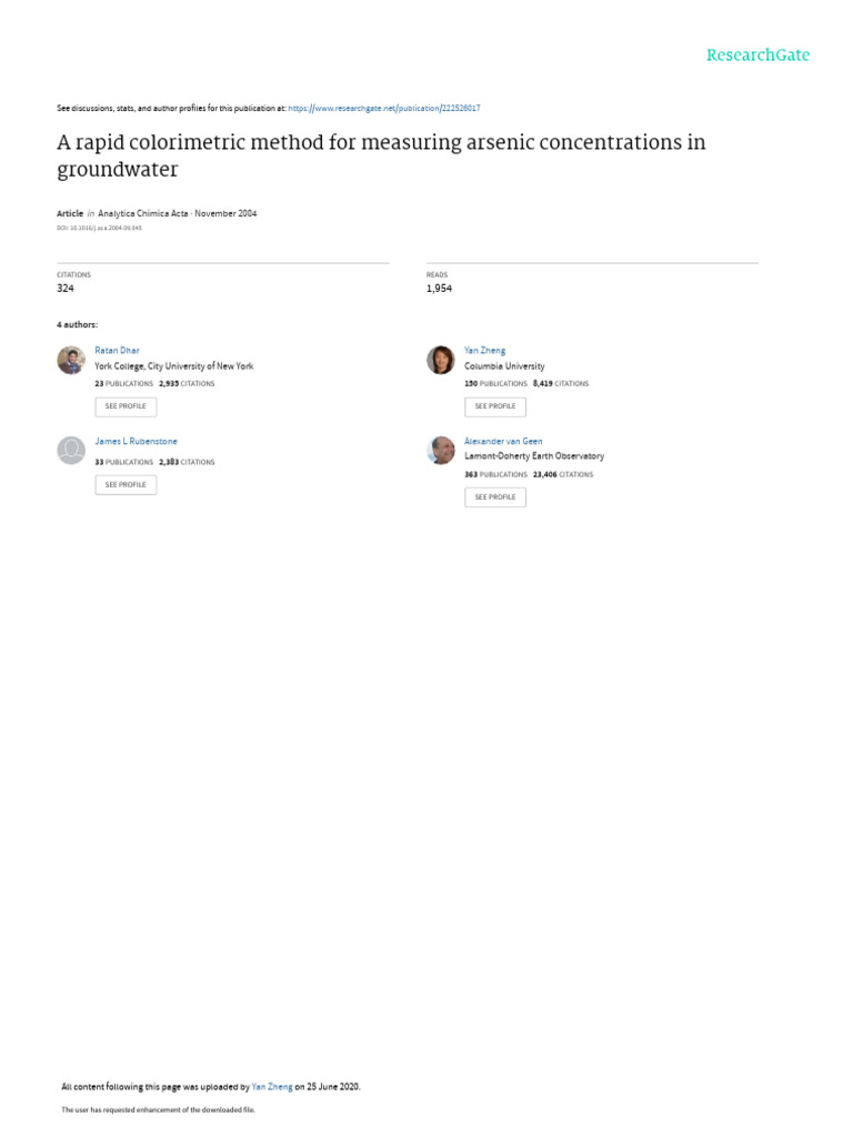 A Rapid Colorimetric Method For Measuring Arsenic Pdf Chemical Substances Chemistry