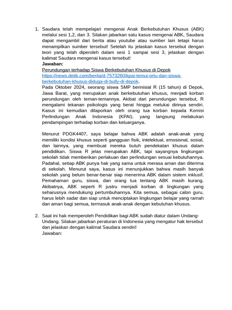 Saudara Telah Mempelajari Mengenai Anak Berkebutuhan Khusus | PDF